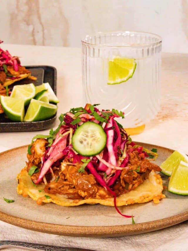 A Delicious Chicken Tostada Recipe with An Easy Mole Sauce - This Mess ...